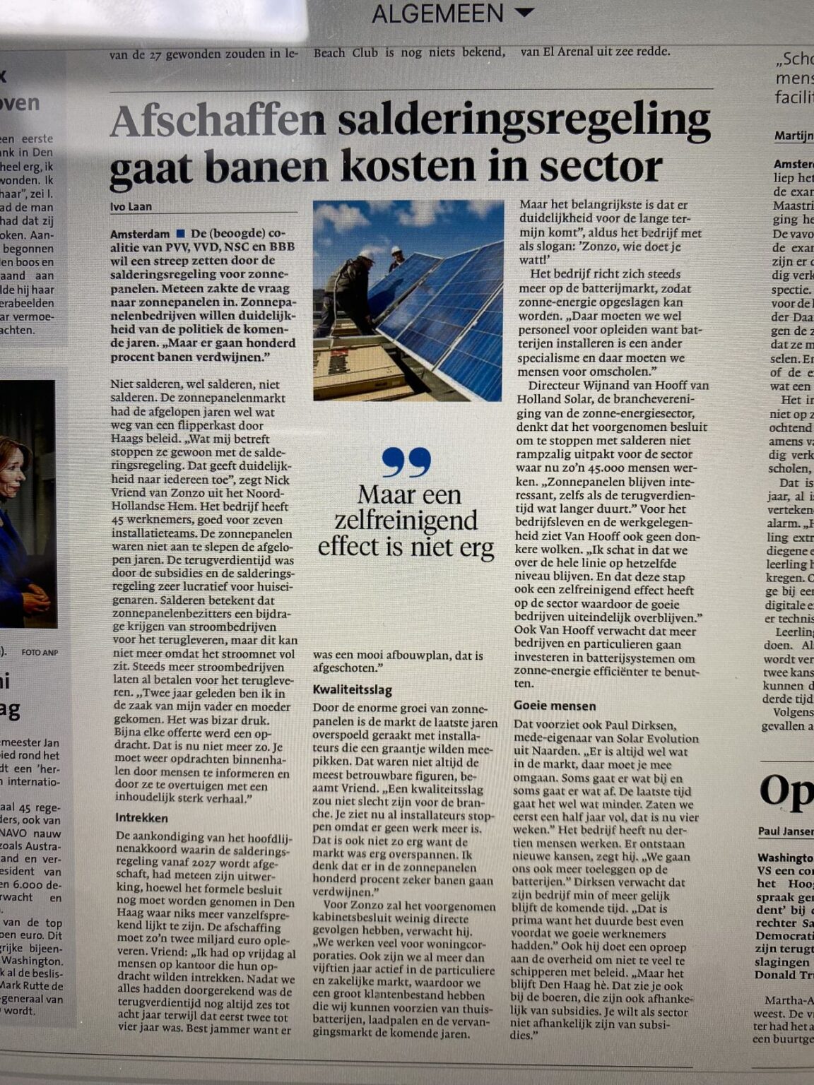 Krantenartikel over Zonzo in Noord-Hollands Dagblad over afschaffen ...